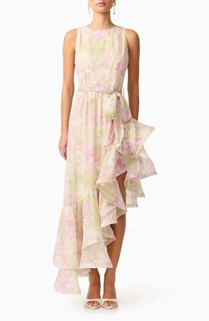ELLIATT Lacinda Ruffle Tie Waist Asymmetric Gown