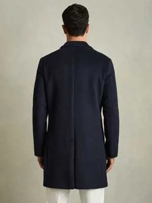 REISS Gable Wool Blend Epsom Overcoat - Navy