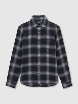 REISS Crosby Check Patch Pocket Overshirt With Wool - Navy Multi