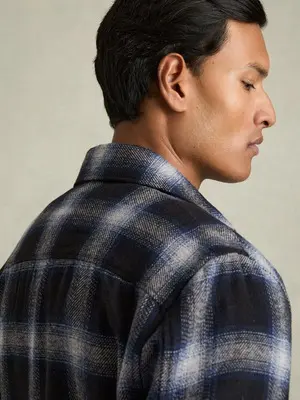 REISS Crosby Check Patch Pocket Overshirt With Wool - Navy Multi
