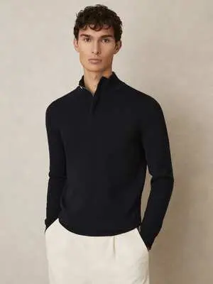 REISS Edison Merino Wool Half-zip Jumper - Navy