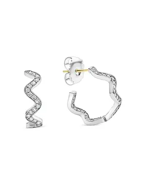Lagos Sterling Caviar Spark Diamond Wavy Huggie Earrings - Silver