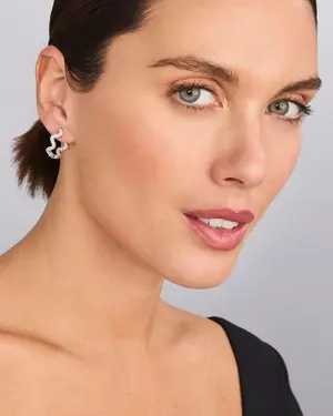 Lagos Sterling Caviar Spark Diamond Wavy Huggie Earrings