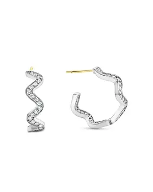 Lagos Sterling Caviar Spark Diamond Wavy Huggie Earrings