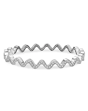 Lagos Sterling Caviar Spark Diamond Wavy Bangle Bracelet - Silver