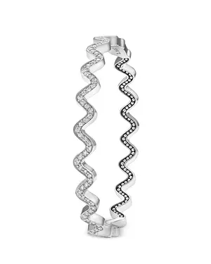Lagos Sterling Caviar Spark Diamond Wavy Bangle Bracelet