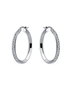 Aqua Cubic Zirconia Hoop Earrings - Silver