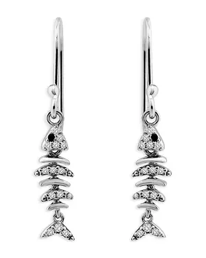 Aqua Pave Fish Drop Earrings - Silver