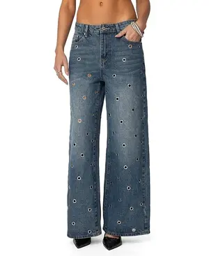 EDIKTED Jainie Grommet Low Rise Jeans