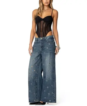 EDIKTED Jainie Grommet Low Rise Jeans