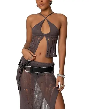 EDIKTED Jaynie Distressed Knit Top