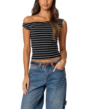 EDIKTED Striped Asymmetric Top - Black
