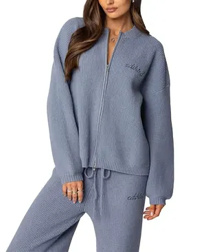 EDIKTED Kris Ribbed Knit Zip-up Sweater