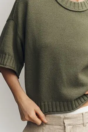 Anthropologie Goldie 100% Cotton Sweater - Olive