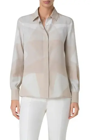 Akris Chiaroscuro Print Silk Crepe Shirt