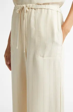 TOTEME Woven Stripe Drawstring Trousers - Ecru