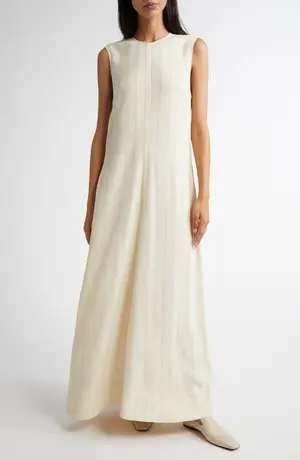 TOTEME Woven Stripe Sleeveless A-line Dress - Ecru