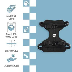 THE LICKER STORE Arlo Adjustable Soft Padded No Pull Pet Harness With 3 Buckles And 3 Leash Clips - Black