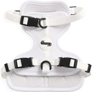 THE LICKER STORE Arlo Adjustable Soft Padded No Pull Pet Harness With 3 Buckles And 3 Leash Clips - White