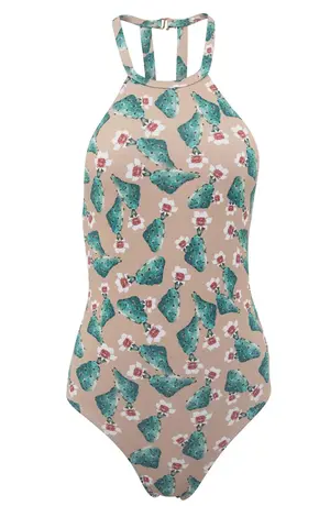 SAUIPE Denise High Neck One Piece Swimsuit - Cactus Print