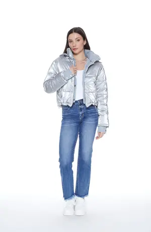BLUE REVIVAL Denim Puffer Jacket - Metallic Silver