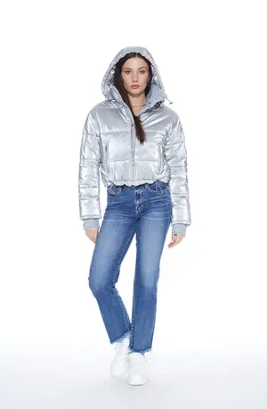 BLUE REVIVAL Denim Puffer Jacket - Metallic Silver