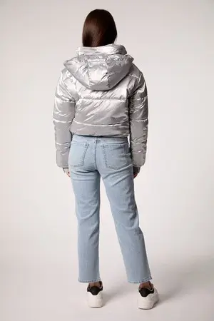 BLUE REVIVAL Denim Puffer Jacket - Metallic Silver