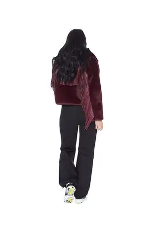 BLUE REVIVAL Dancing In The Moonlight Faux Fur Fringe Jacket - Merlot
