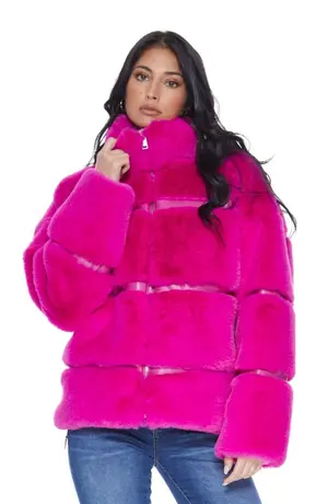BLUE REVIVAL Faux Fur Jacket - Hot Pink