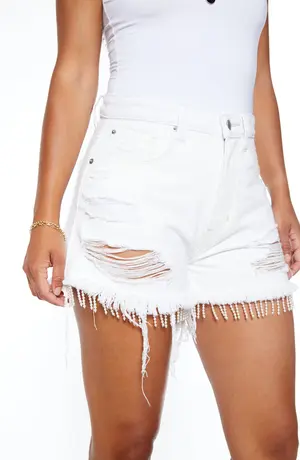 BLUE REVIVAL Pearlized Chain Denim Shorts