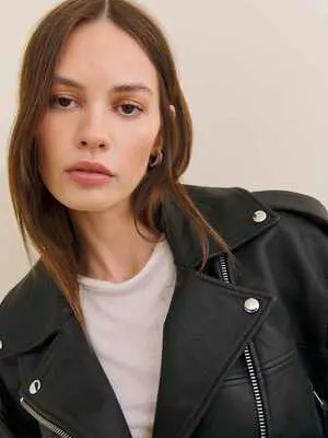 REFORMATION Veda Doyer Leather Jacket - Black