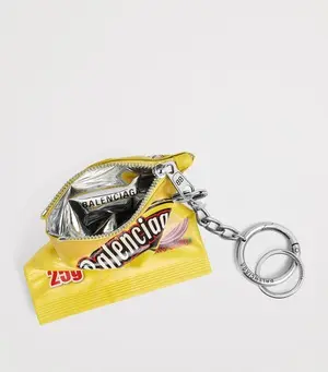 Balenciaga Calf Leather Chips Keyring - Yellow