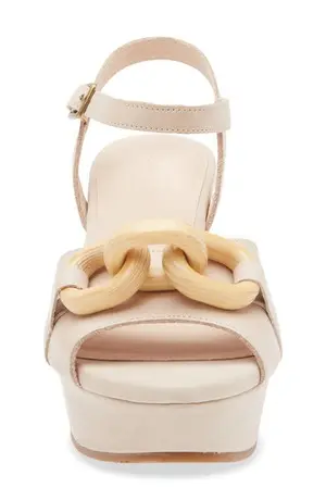 CHOCOLAT BLU Chain Ankle Strap Wedge Sandal - White Sand Leather