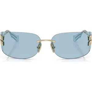 Miu Miu Miu Miu 75mm Oversized Rectangle Sunglasses Pale Gold/light Blue