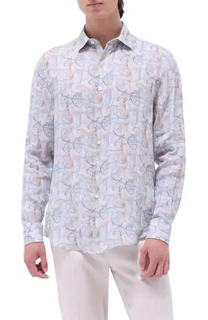 Bugatchi Julian Shaped Fit Linen Button-up Shirt - Mint