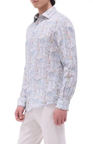 Bugatchi Julian Shaped Fit Linen Button-up Shirt - Mint