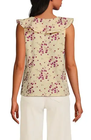 LANDS' END V-neck Ruffle Top - Cream/granite Snowdrop Floral