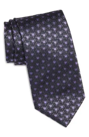 Canali Canali Geometric Silk Neck Tie Dark Grey