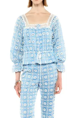 Anna Sui Lattice Lace Embroidery Blouse