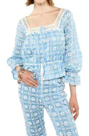 Anna Sui Lattice Lace Embroidery Blouse