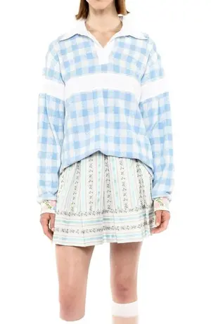 Anna Sui Gingham Terry Long Sleeve Top