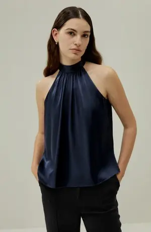 Lilysilk Halter Neck Top - Navy Blue