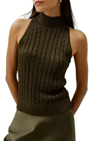 Lilysilk Classic Cable-knit High-neck Sleeveless Silk Top