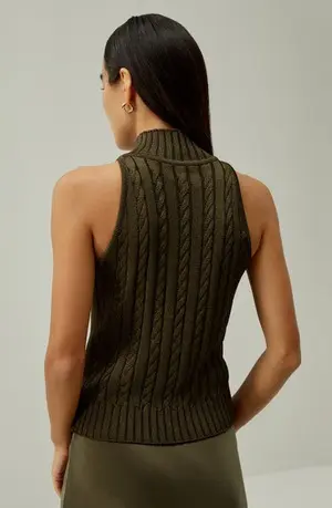 Lilysilk Classic Cable-knit High-neck Sleeveless Silk Top