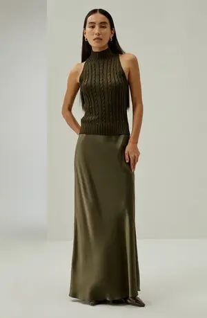 Lilysilk Classic Cable-knit High-neck Sleeveless Silk Top