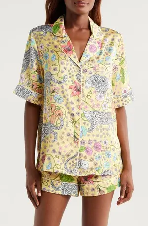 KAREN MABON Snow Leopard Satin Short Pajamas - Yellow