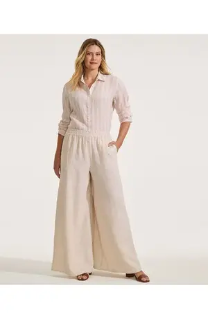 LANDS' END Linen High-rise Palazzo Pants - Champagne/linen