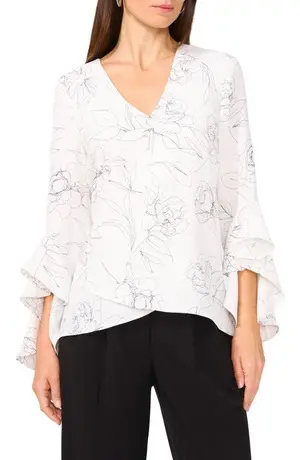 Vince Camuto Ruffle Sleeve Printed Top