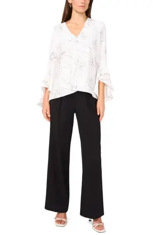 Vince Camuto Ruffle Sleeve Printed Top