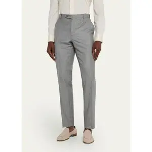 Brioni Wool Sharkskin Straight Leg Trousers